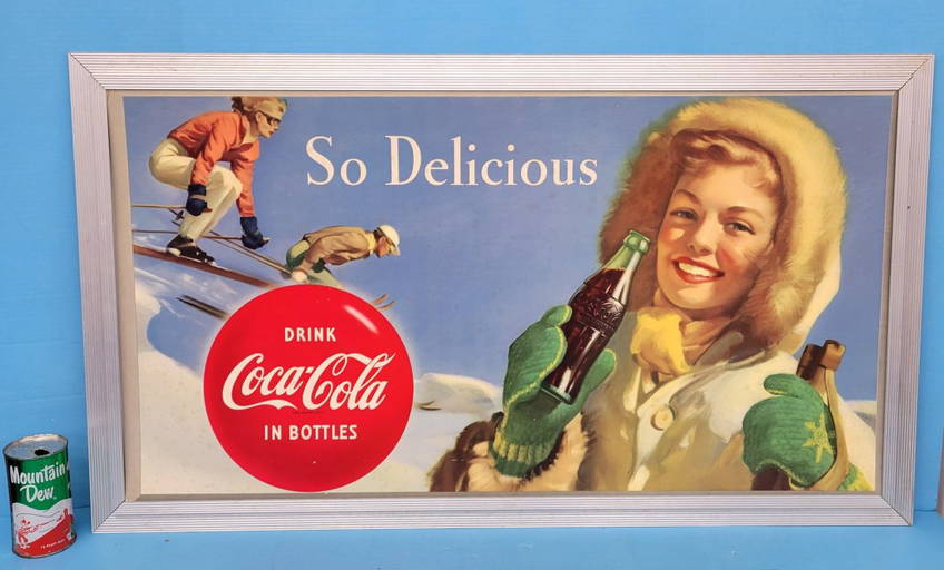 1954 So Delicious Drink Coca Cola Framed Cardboard Sign