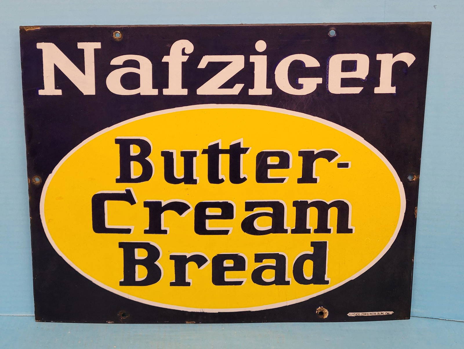 Nafziger Butter Cream Bread Single Sided Porcelain Sign Auction