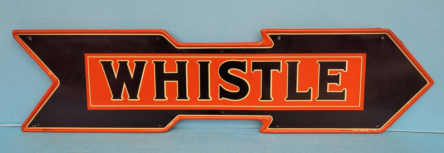 Whistle Right Facing Single Sided Tin Arrow Sign