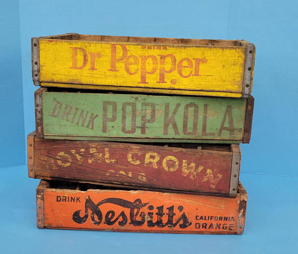 Nesbitt's, Pop Kola, Royal Crown, Dr Pepper Wooden Soda Pop Crates
