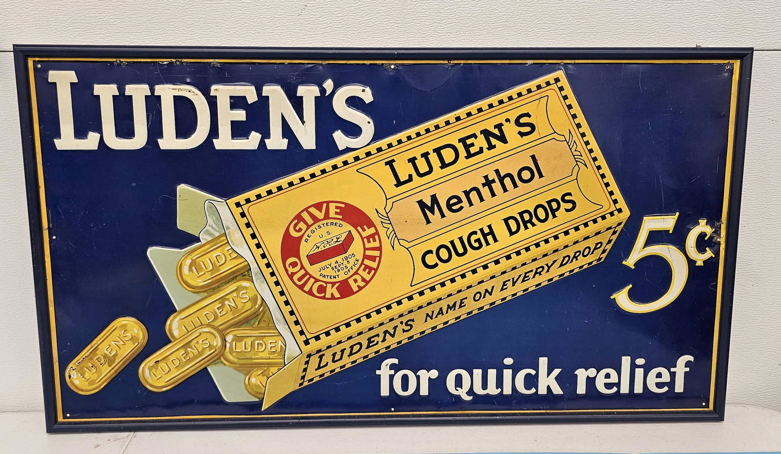 Luden's Menthol Cough Drops Embossed Tin Sign Auction
