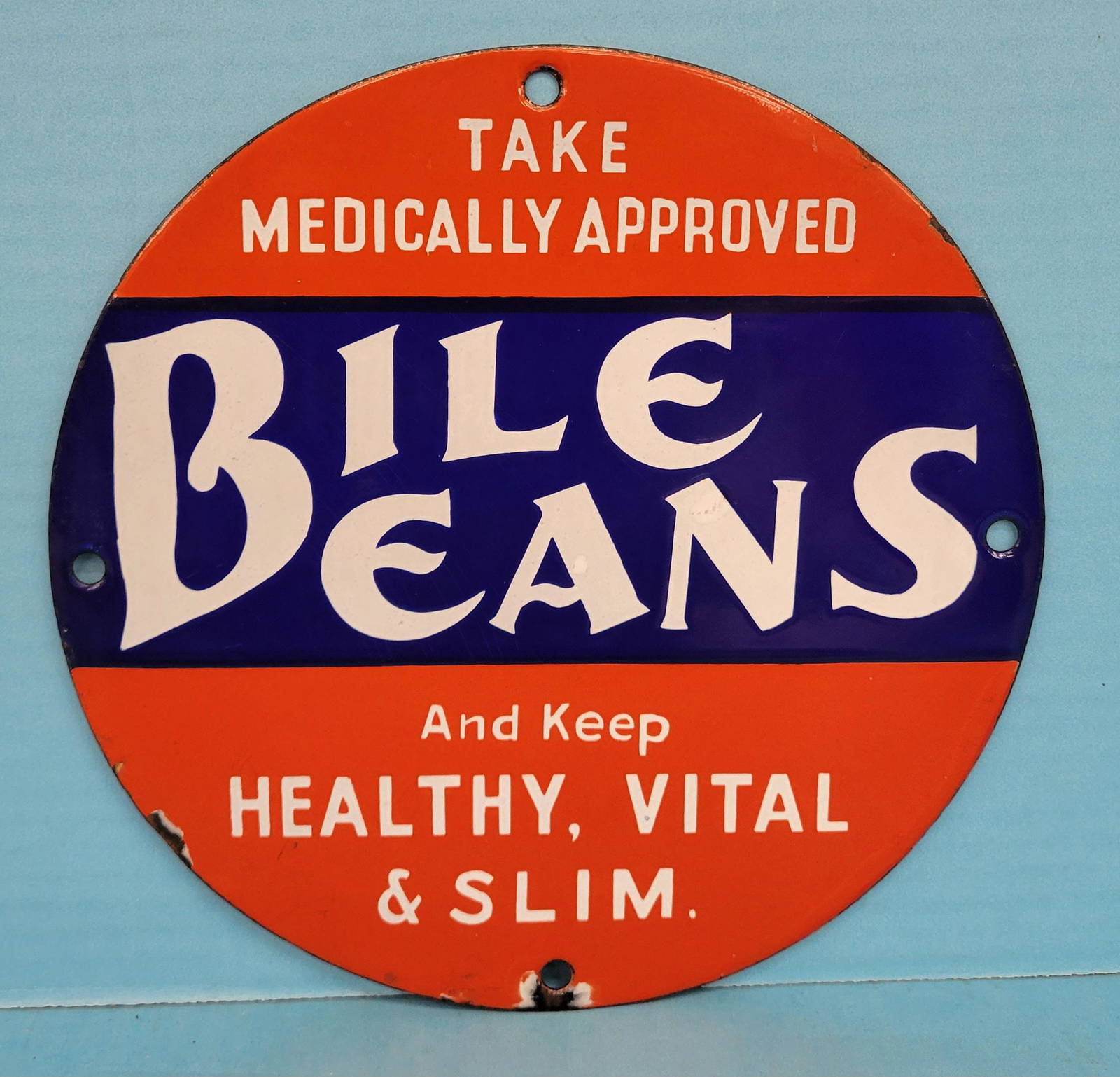 Take Medically Approved Bile Beans Single Sided Porcelain Sign Auction