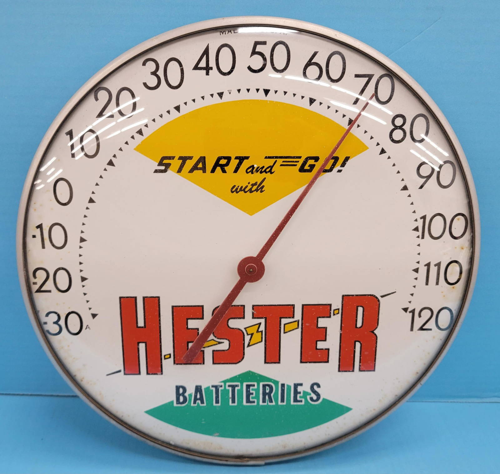 Hester Batteries Round Thermometer Auction