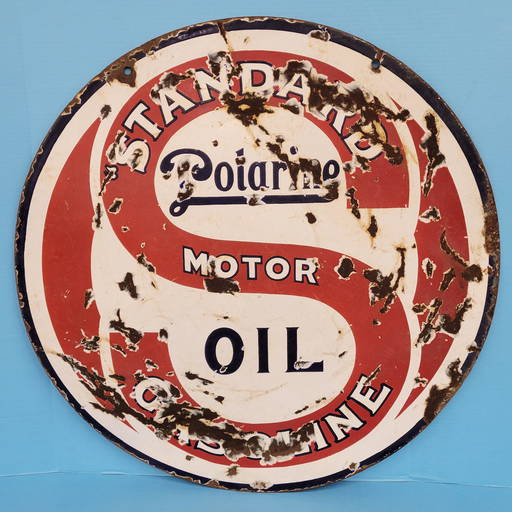 30" Standard Gasoline Polarine Motor Oil Double Sided Porcelain Sign
