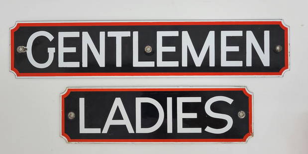 Pair Of Signal Gasoline Ladies / Gentlemen Restroom Signs