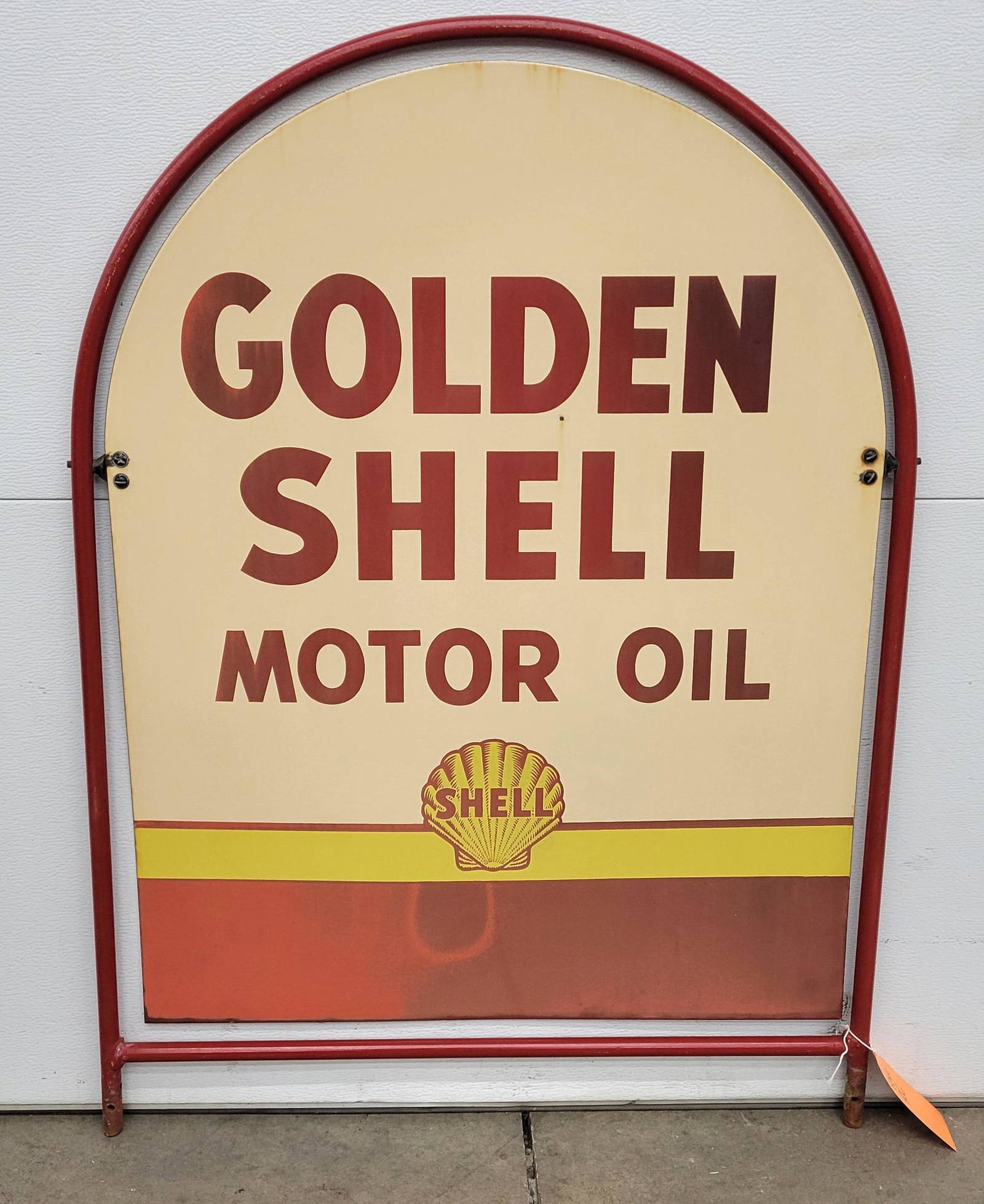 Golden Shell X-100 Motor Oil Double Sided Porcelain Tombstone Sign Auction