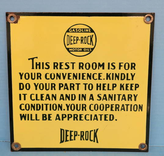 Rare Deep Rock Gasoline Motor Oils Rest Room Porcelain Sign W/ Logo