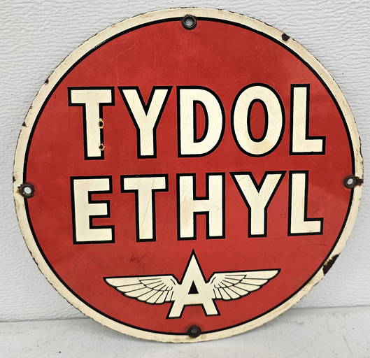 Tydol Ethyl Flying A Porcelain Lubester Sign