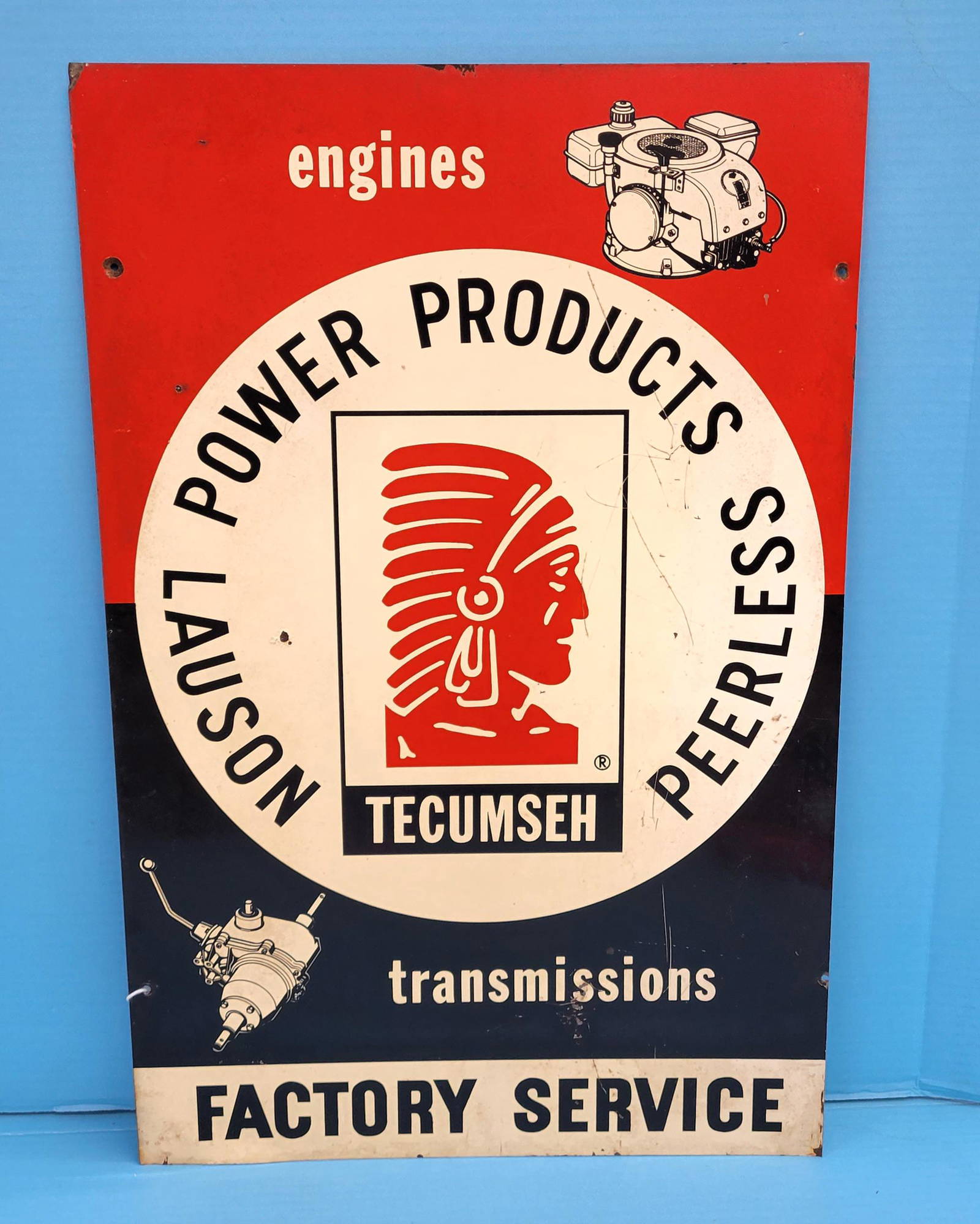 Tecumseh Factory Service Double Sided Metal Sign Auction