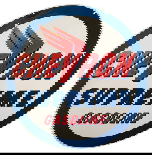 Chevron Supreme Gasoline 33" Double Sided Porcelain Sign