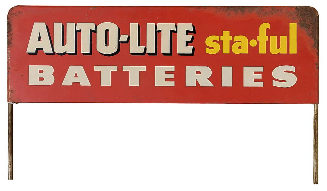 Auto Lite Sta Ful Batteries Single Sided Metal Battery Rack Sign Auction
