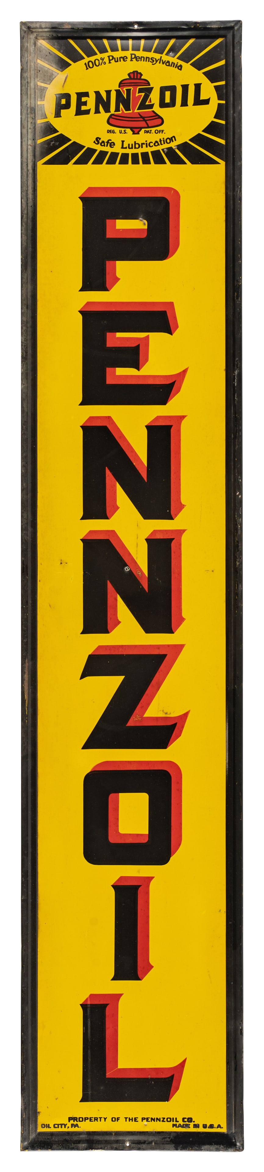 Pennzoil Safe Lubrication Single Sided Tin Vertical Sign Auction