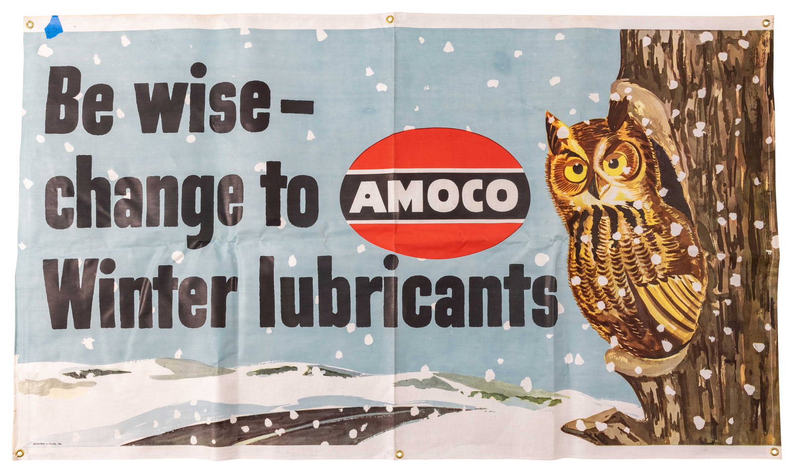 Amoco Gasoline Be Wise Change To Winter Lubrication W/ Owl & Logo Auction