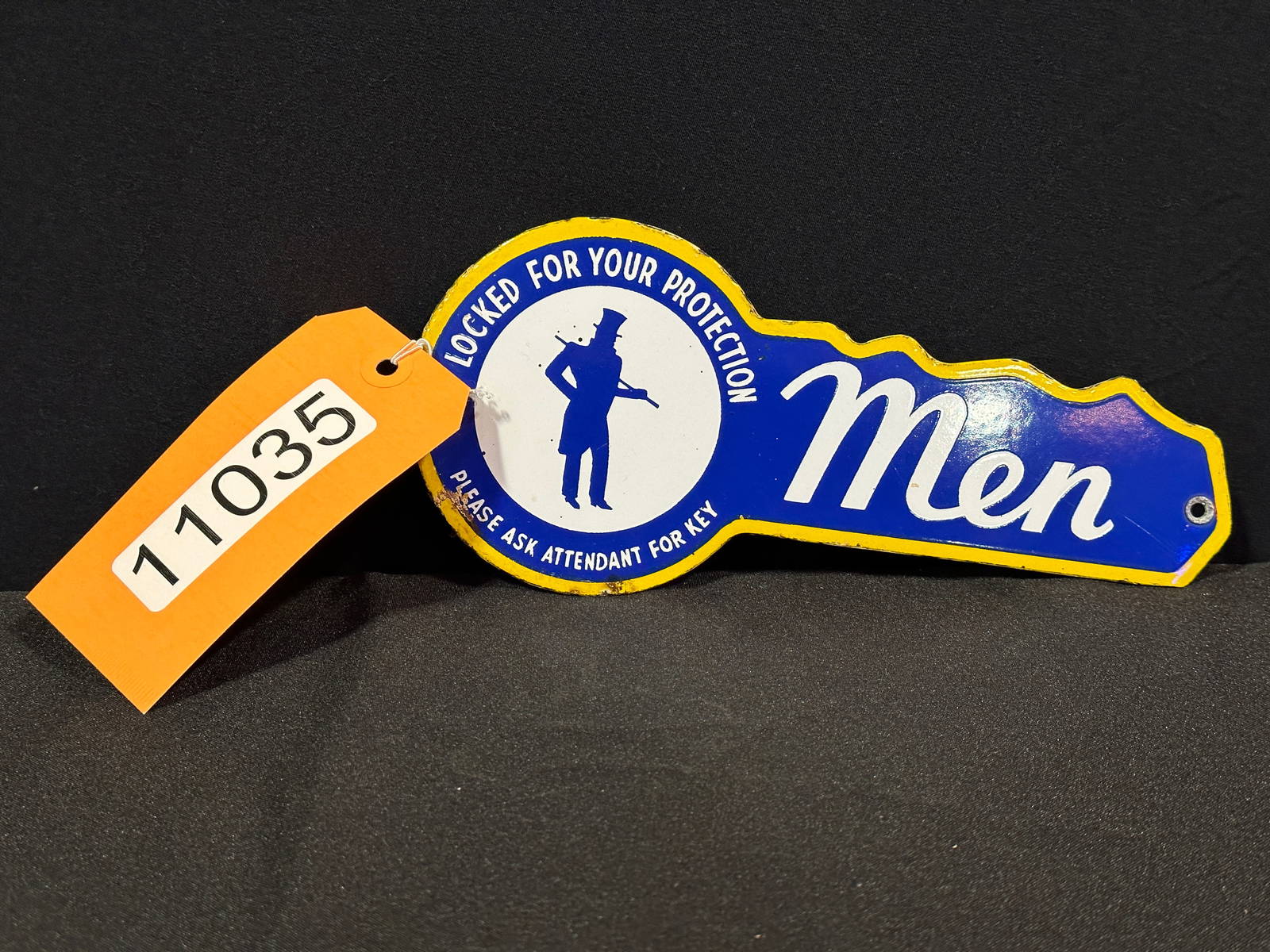 Sunoco Rest Room Colonial Man Porcelain Key Sign Men Auction