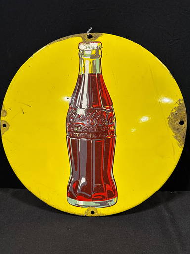 Coke Coca Cola Yellow Porcelain Sign 16? Round