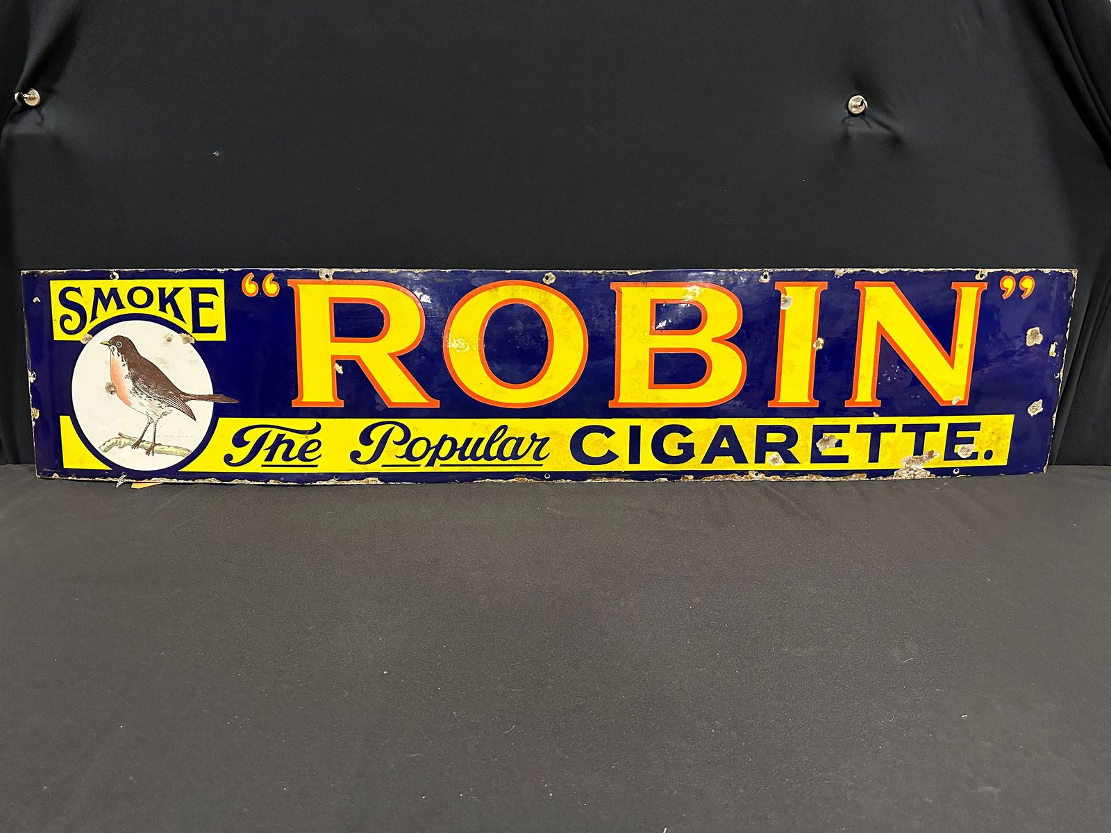 Robin Tobacco Smoke Cigarette Porcelain Dealer Sign Auction