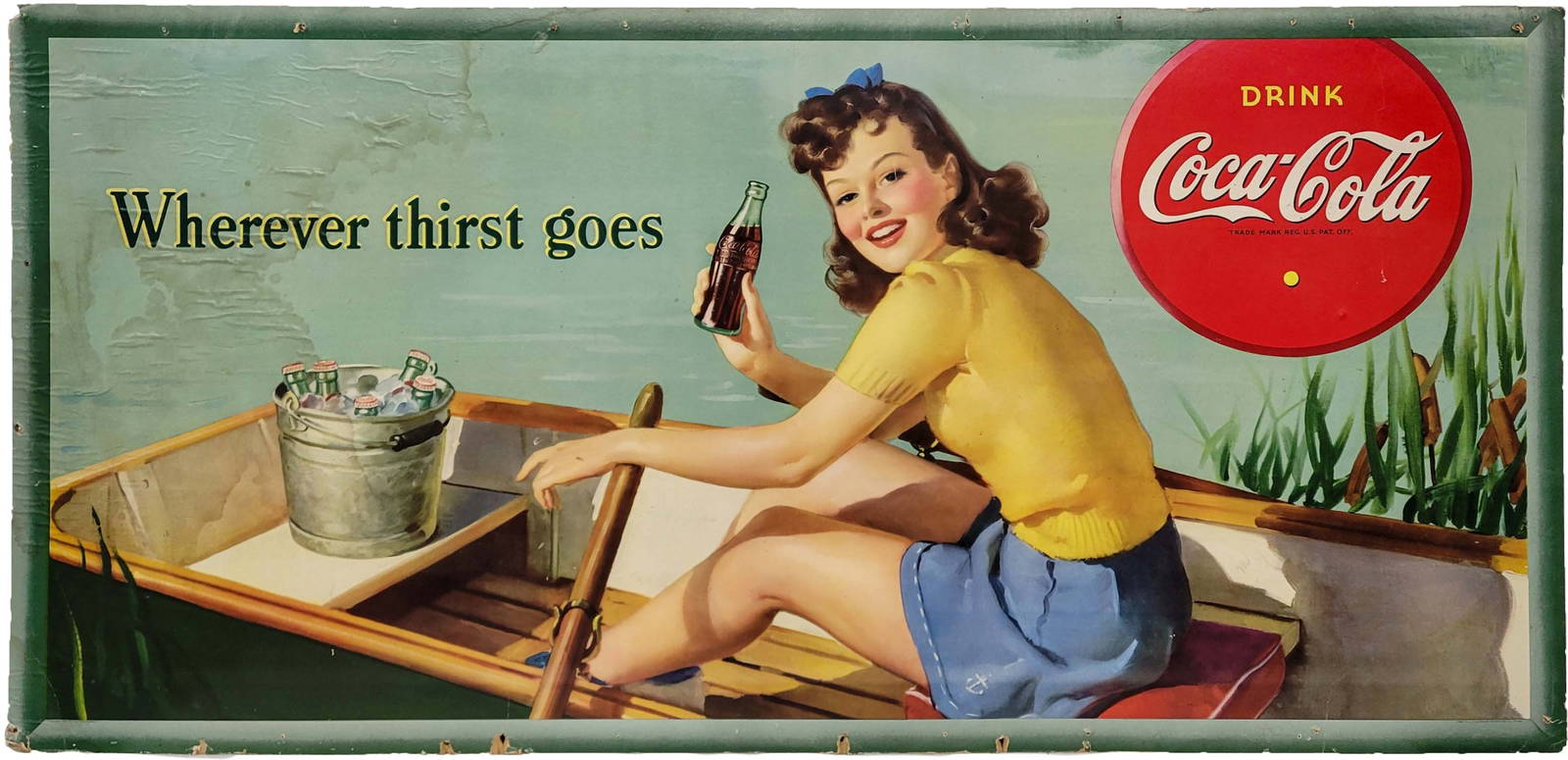 1942 Drink Coca-cola Wherever Thirst Goes Cardboard Sign Auction