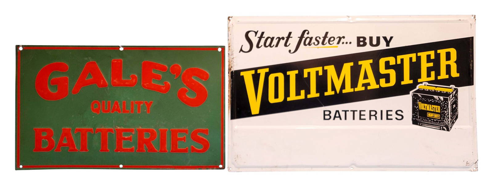 Lot Of 2 Sst Signs Gale's And Voltmaster Batteries Auction