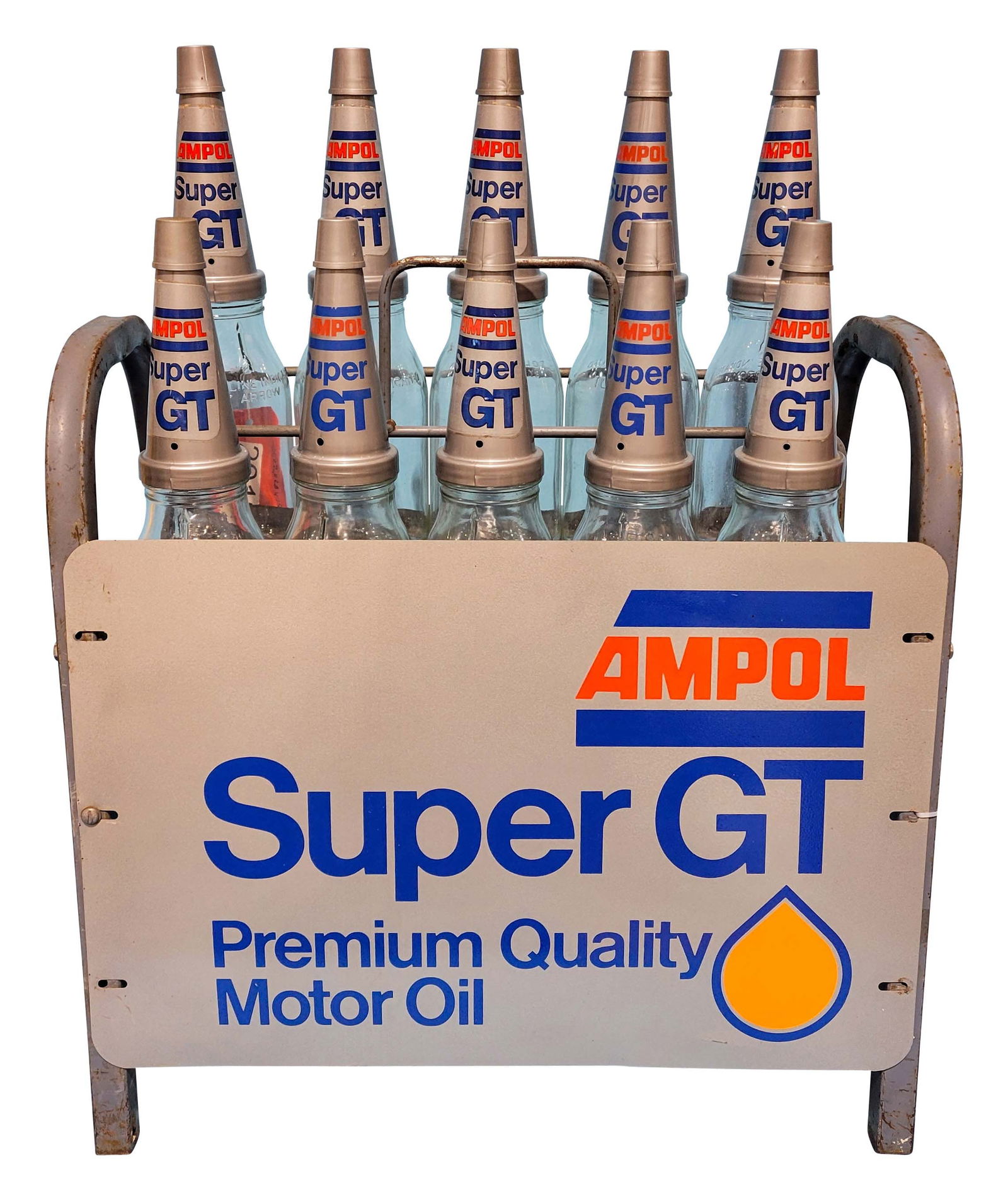 Ampol Super Gt Motor Oil Tin Bottle Rack Complete With 10 Glass Oil ...