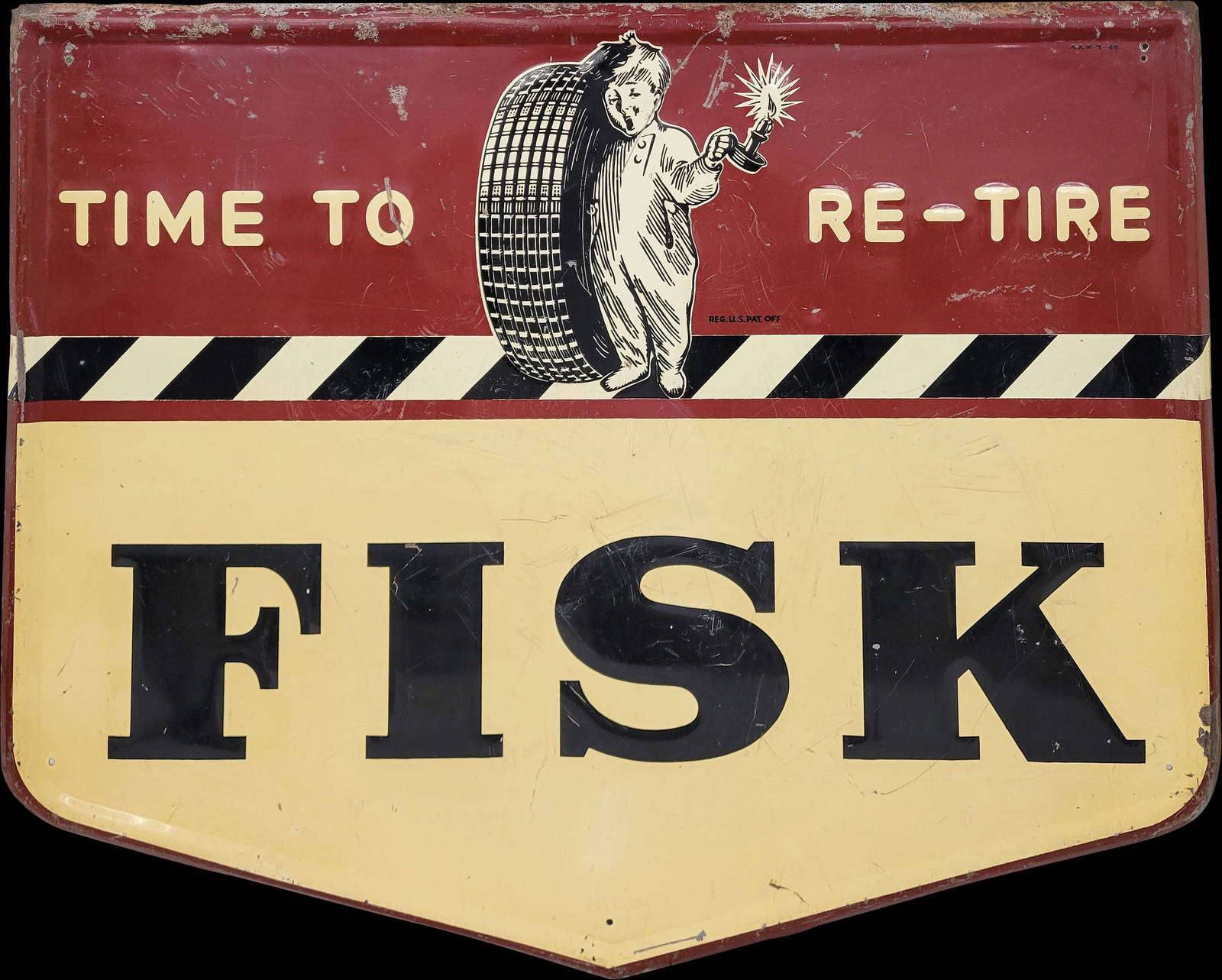 Fisk Time To Retire Embossed Metal Sign Auction