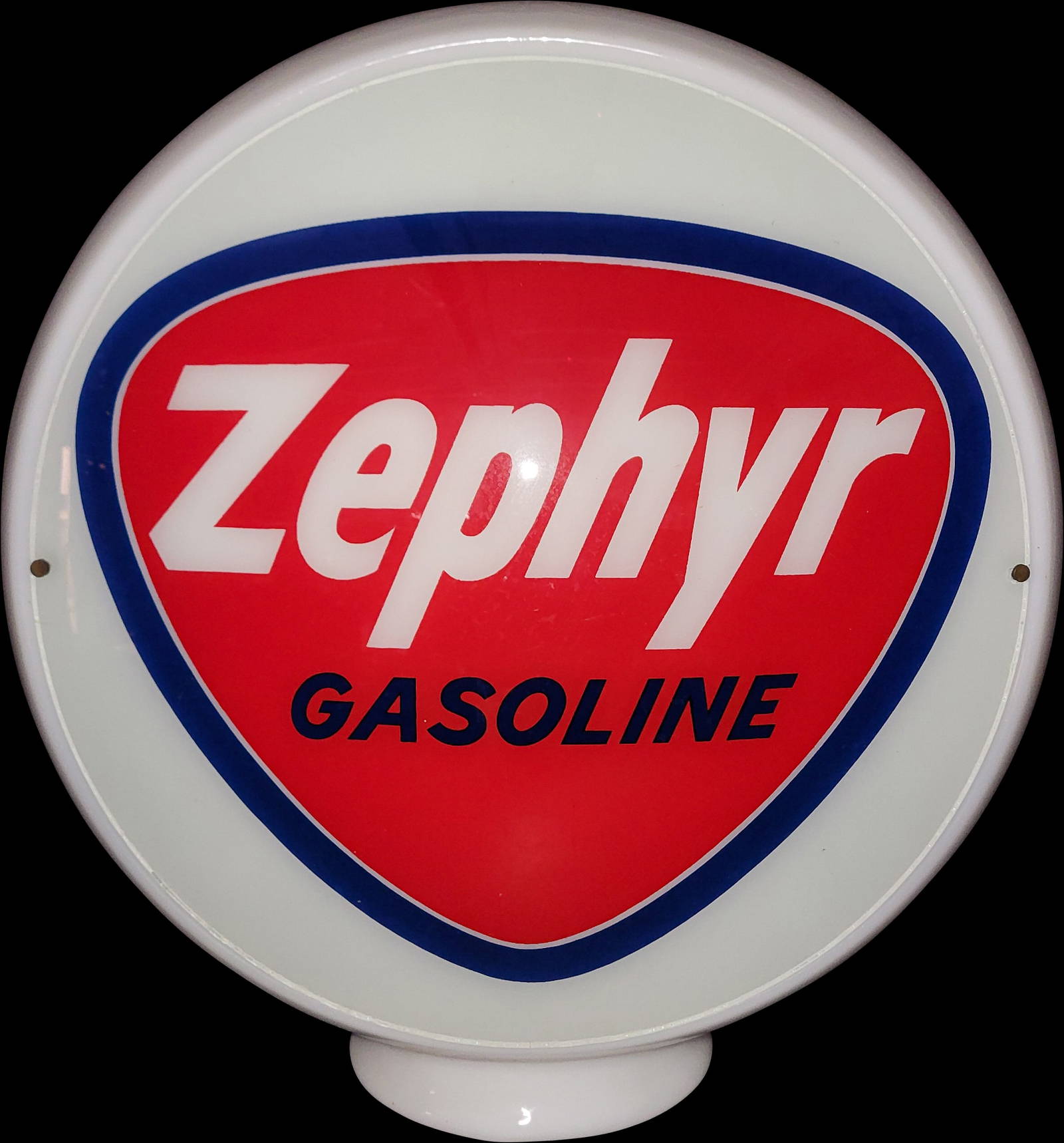 Zephyr Gasoline 13.5" Complete Gas Pump Globe W/ Milk Glass Body Auction