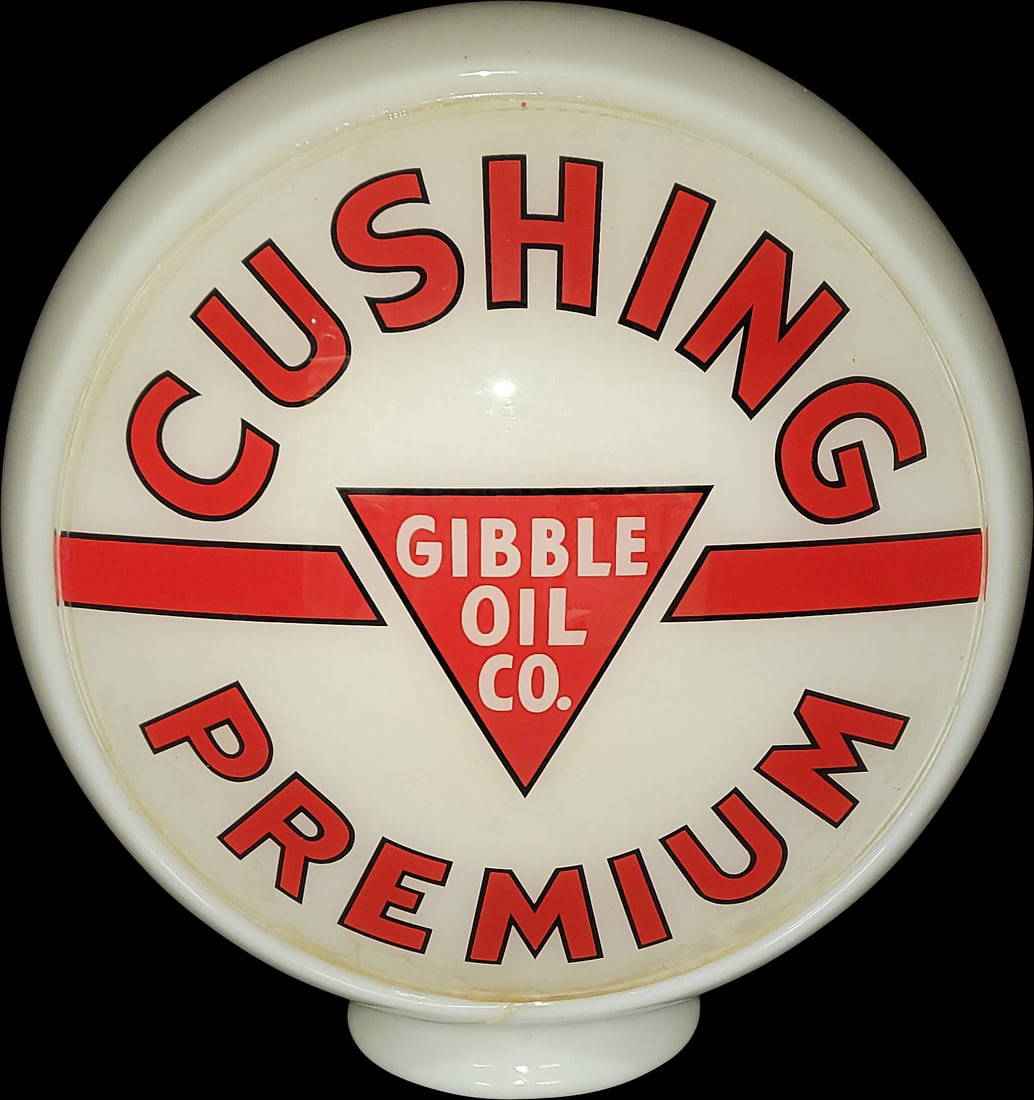 Gibble Oil Co. Cushing Premium Gasoline 13.5" Complete Milk Glass Body ...