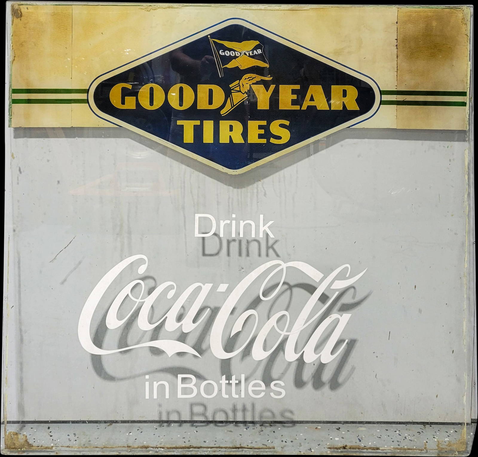 Goodyear Tires Original Serice Station Window With Coca Cola Logo Auction