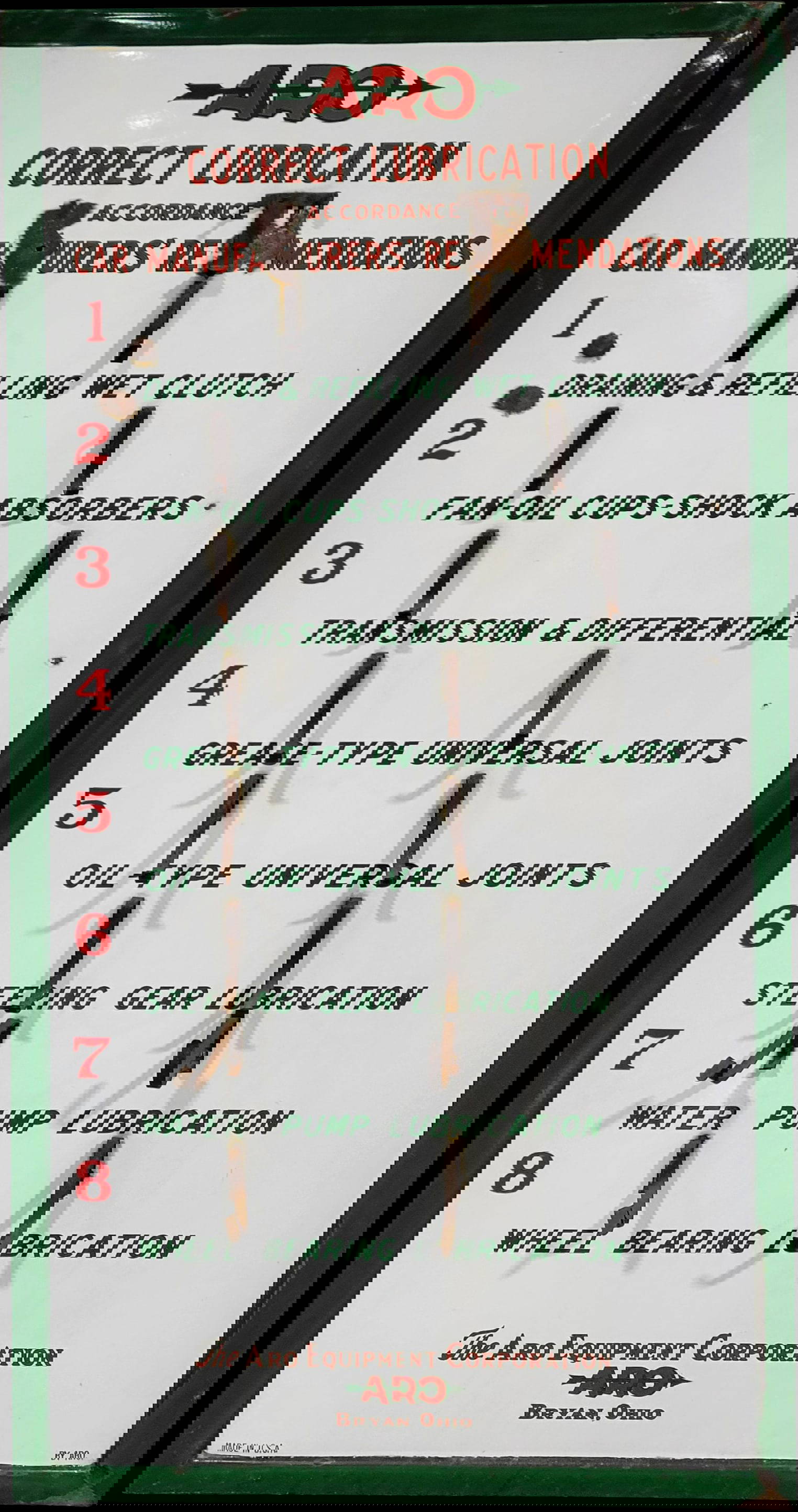 Aro Correct Lubrication Porcelain Grease Gun Rack Sign Auction