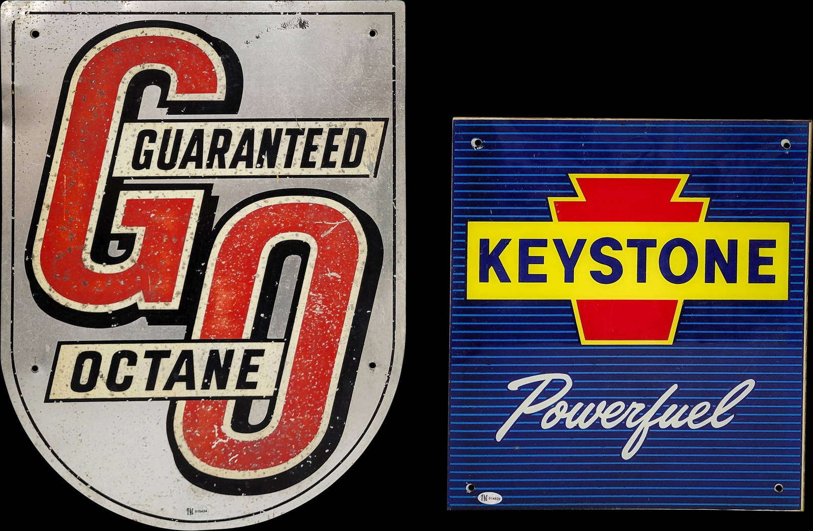 Keystone Powerful And Guaranteed Octane Gasoline Pump Plate Signs Auction