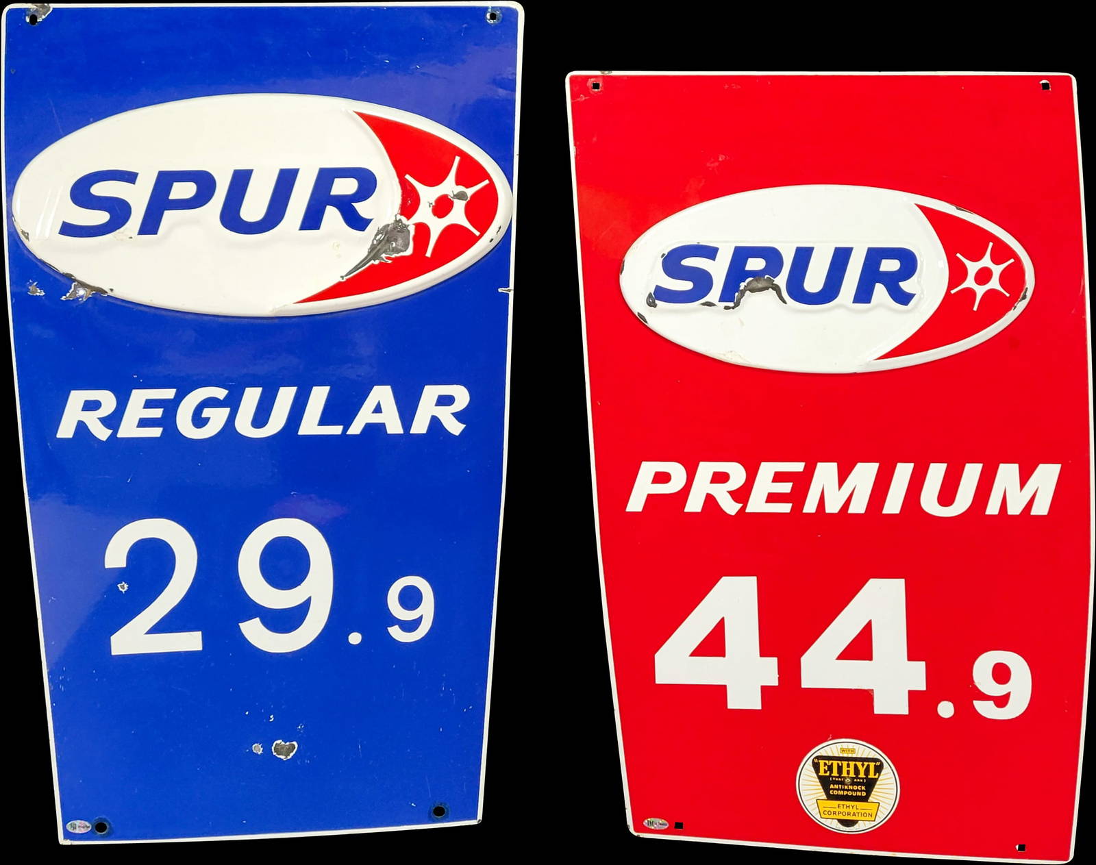 Spur 2 Piece Porcelain Pump Signs Auction