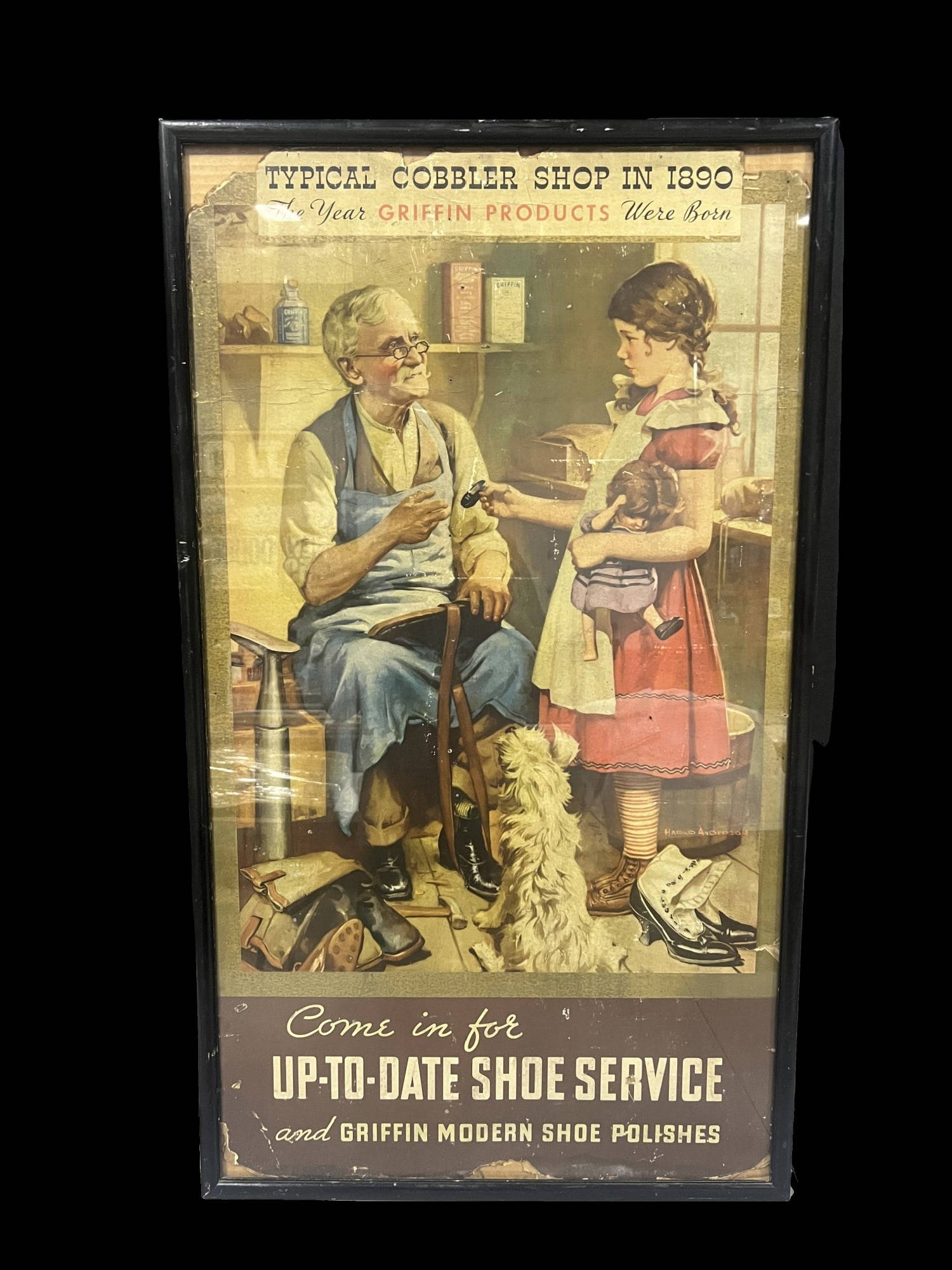 Griffin Product Cobbler Shop Large Cardboard Framed Sign Auction
