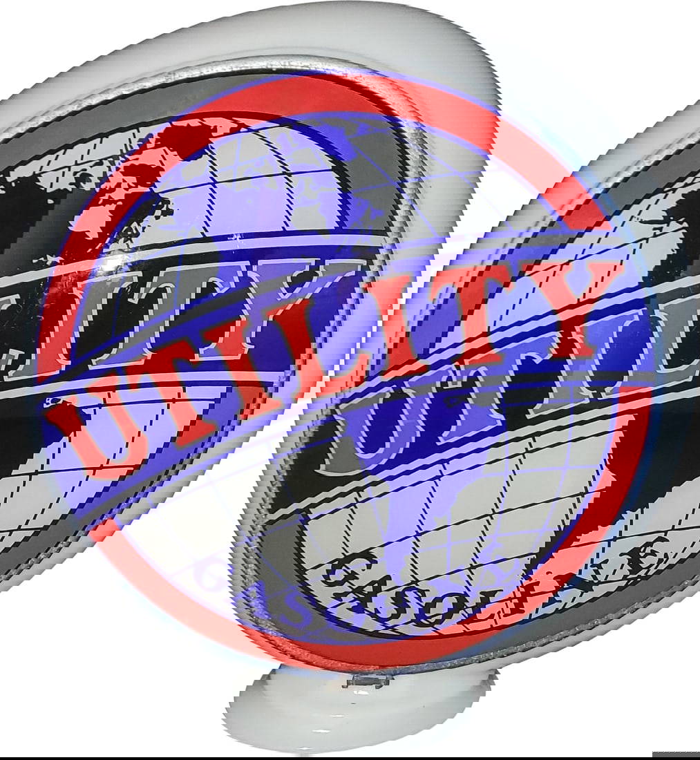 Utility Gasoline 13.5" Gill Milk Glass Gas Pump Globe Complete W/ World ...