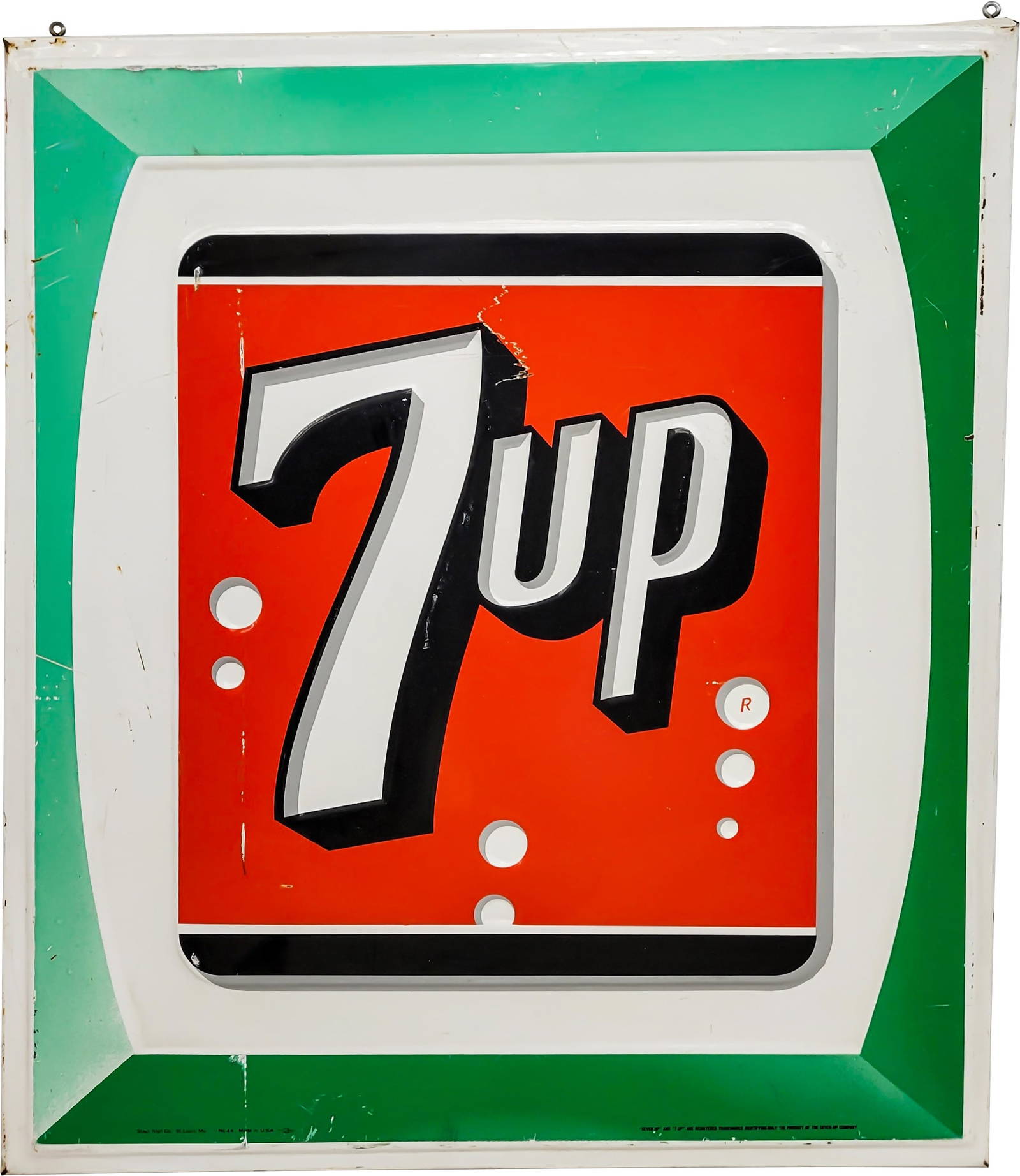 Seven Up 7up Emb. Single Sided Tin 3-d Logo Sign Auction