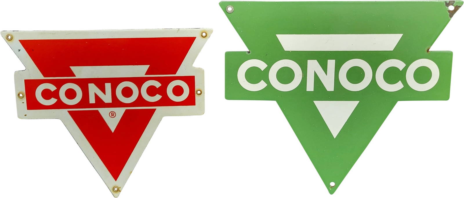 Group Of Two Conoco Die Cut Single Sided Porcelain Pump Plate & Oil ...