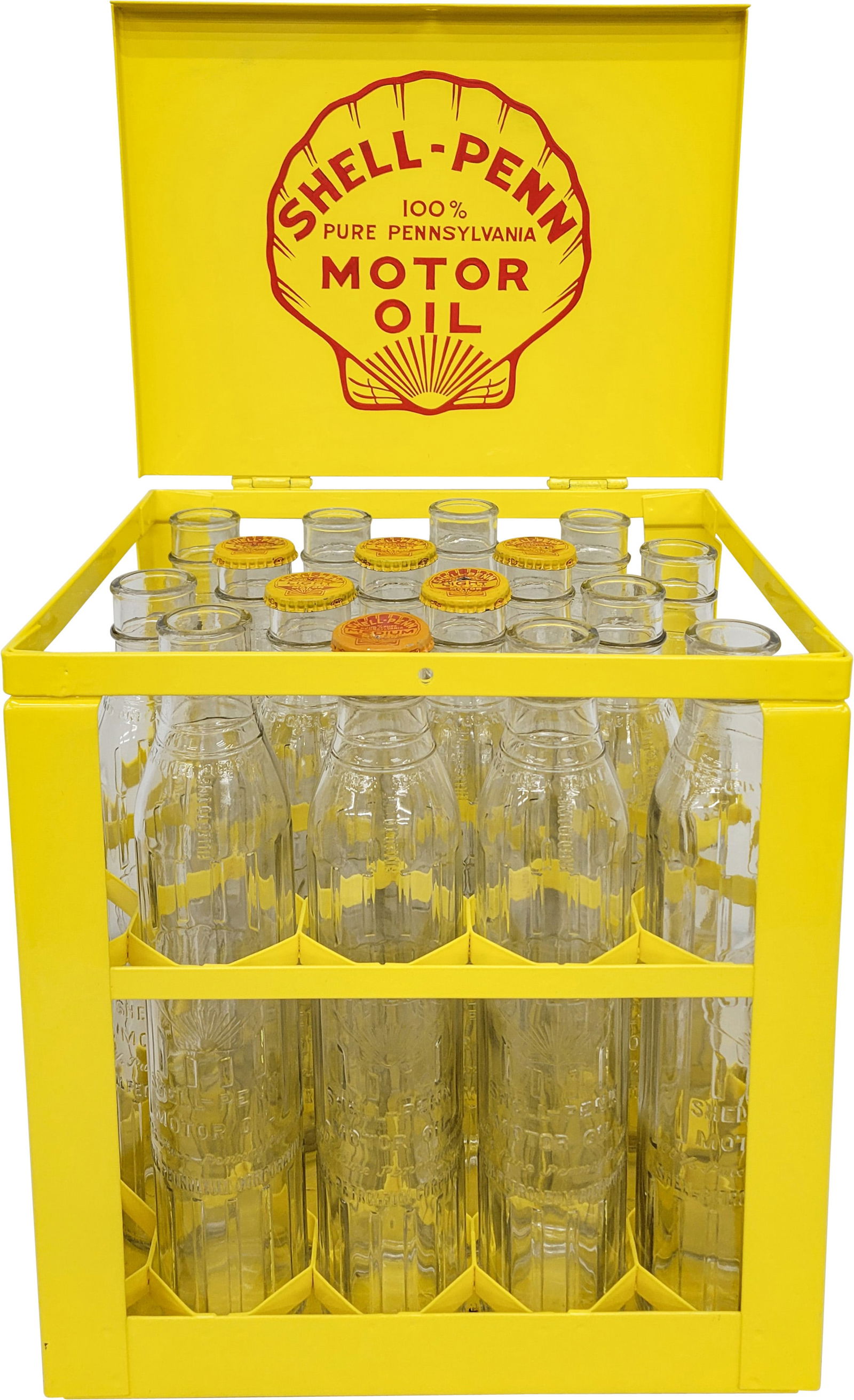 Restored Shell Penn Oil Bottle Metal Crate Auction