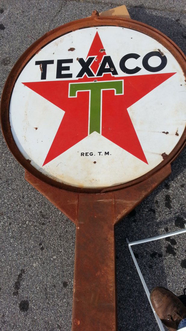 2 Sided 6ft Porcelain Texaco Sign On Original 18ft Pole