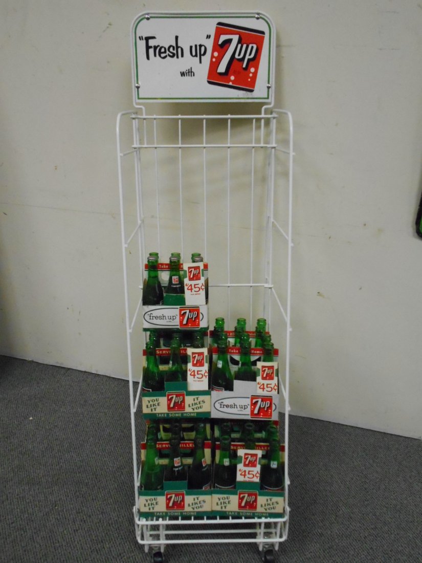 Rare rolling 7up bottle display rack