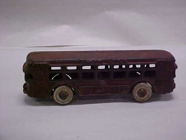 (r) Antique Cast Iron Toy Arcade Twin Coach Bus