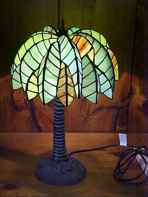 105: Medium Palm Tree Tiffany Style Leaded Glass Lamp