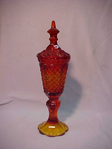 Tall Lidded Amberina Stem Candy Dish.
