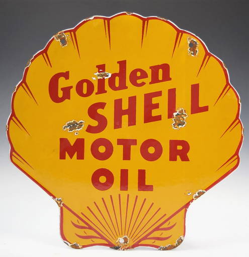 Vintage Golden Shell Porcelain Sign