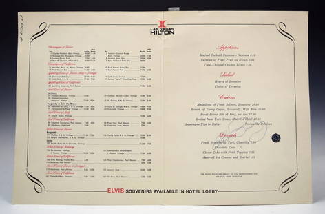 Elvis Presley Signed 1970 Las Vegas Concert Menu
