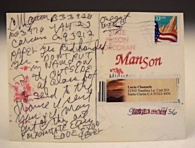 Charles Manson Signed Postcard