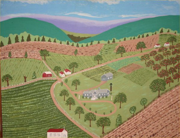 1: James T Rexrode-Outsider Art-"Farm Scene". Paint on