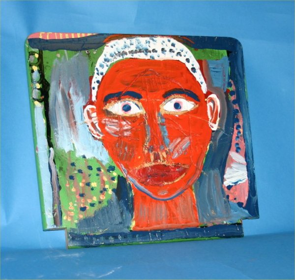 Rick Borg Outsider Art "face" Paint On Wood, 1993