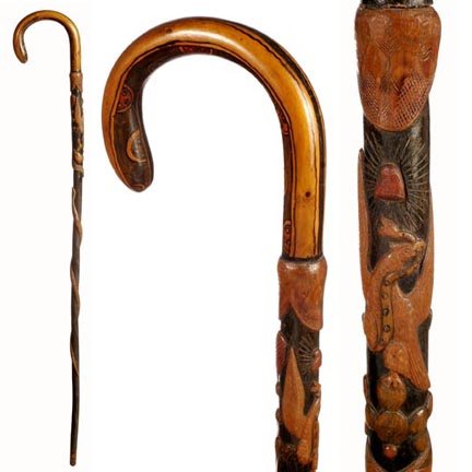 47: Carved Mexican Cane-20th Century-Finely carved Mexi