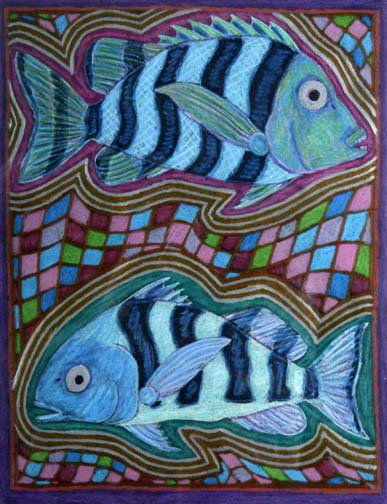40: Steve Shepard-'Two Fish". Pastel on paper. Piece is
