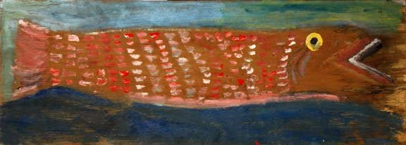 319: Jimmy Lee Suddoth-"Fish". Paint and mud on wood, s