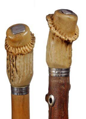 Two Stag And Silver Day Canes Early 18th Century