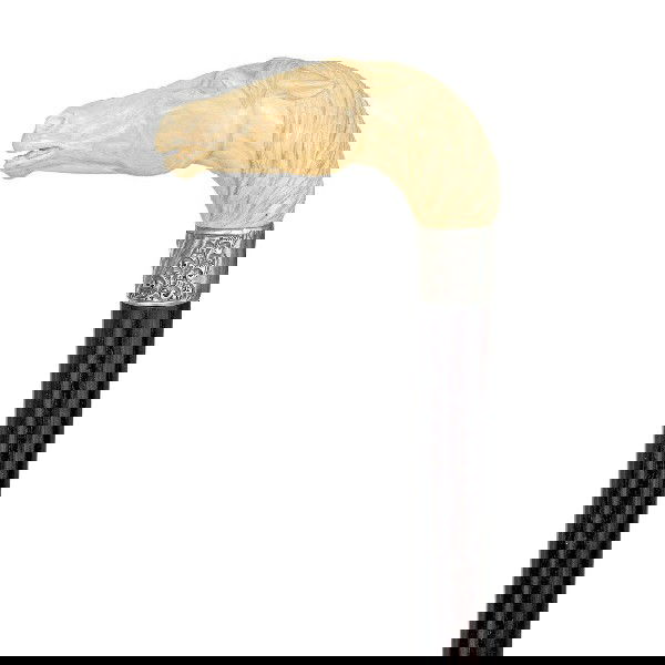 28: Ivory Horse Cane-Late 19th Century-A finely carved